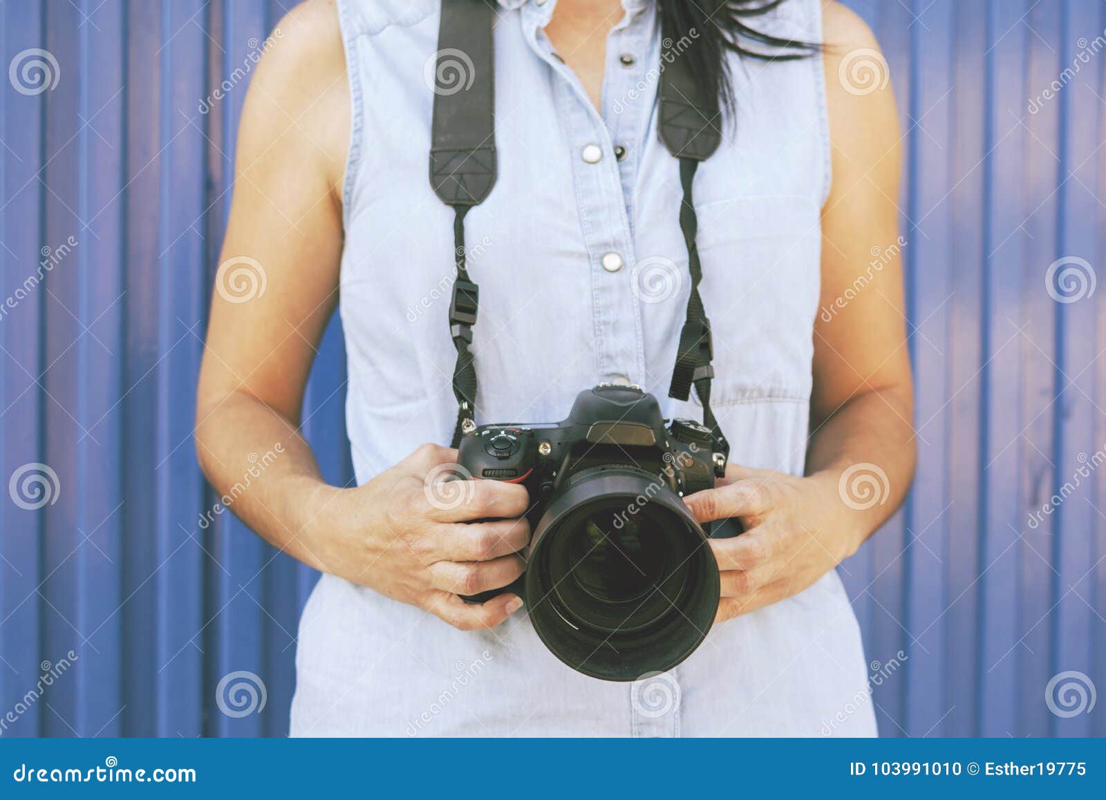 Girl with Camera in the Hands Stock Photo - Image of lens, journalist ...