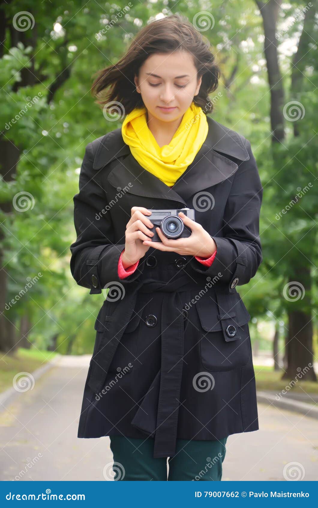 Girl and camera stock photo. Image of people, road, single - 79007662