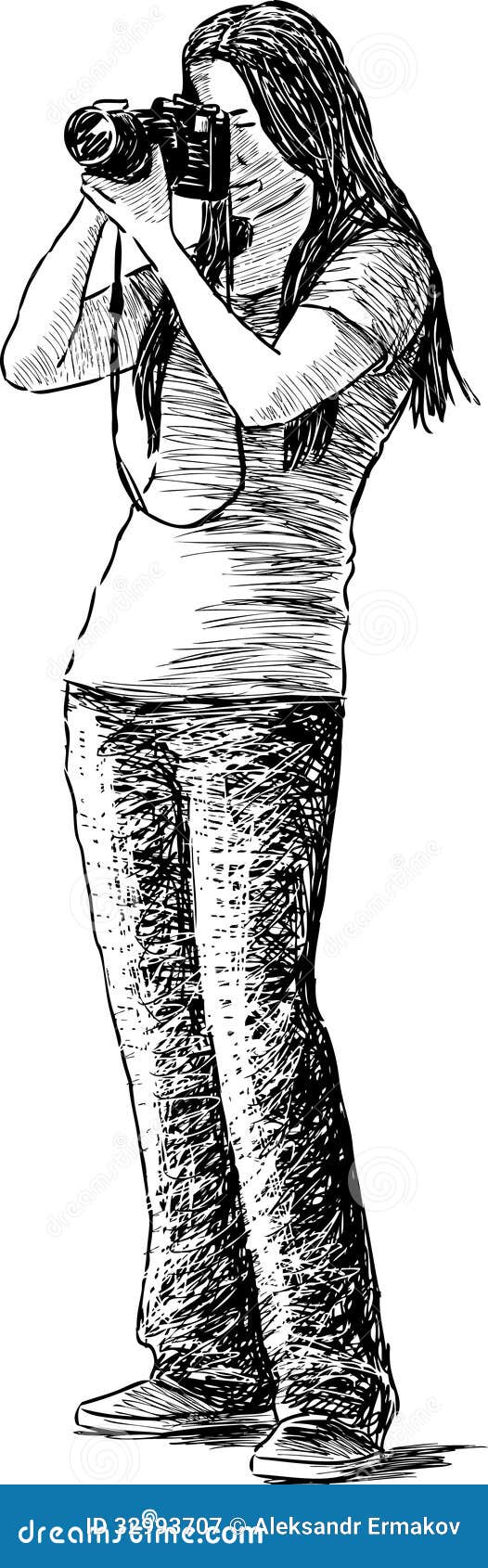 Girl with a camera stock vector. Illustration of doodle - 32993707