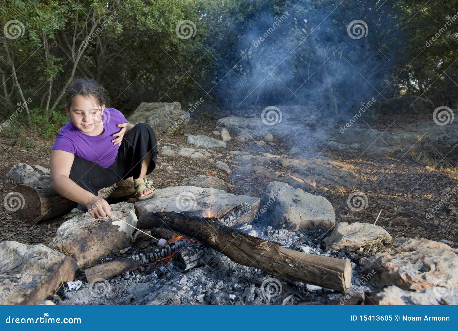 Girl and campfire stock image. Image of fire, nature - 15413605