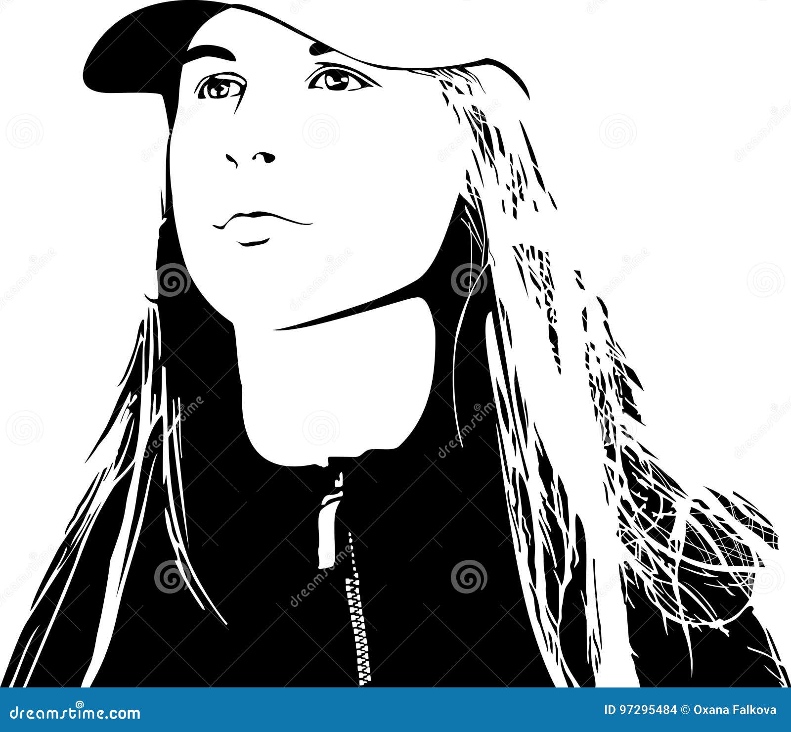 Girl in cap stock vector. Illustration of child, monochrome - 97295484