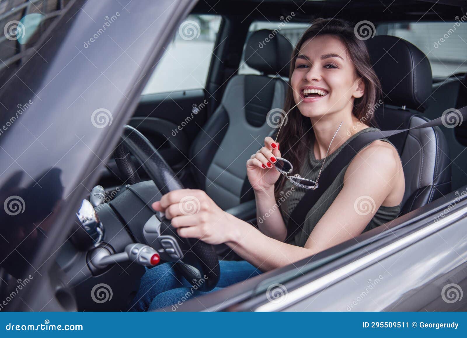 Girl in car stock image. Image of lady, automobile, portrait - 295509511
