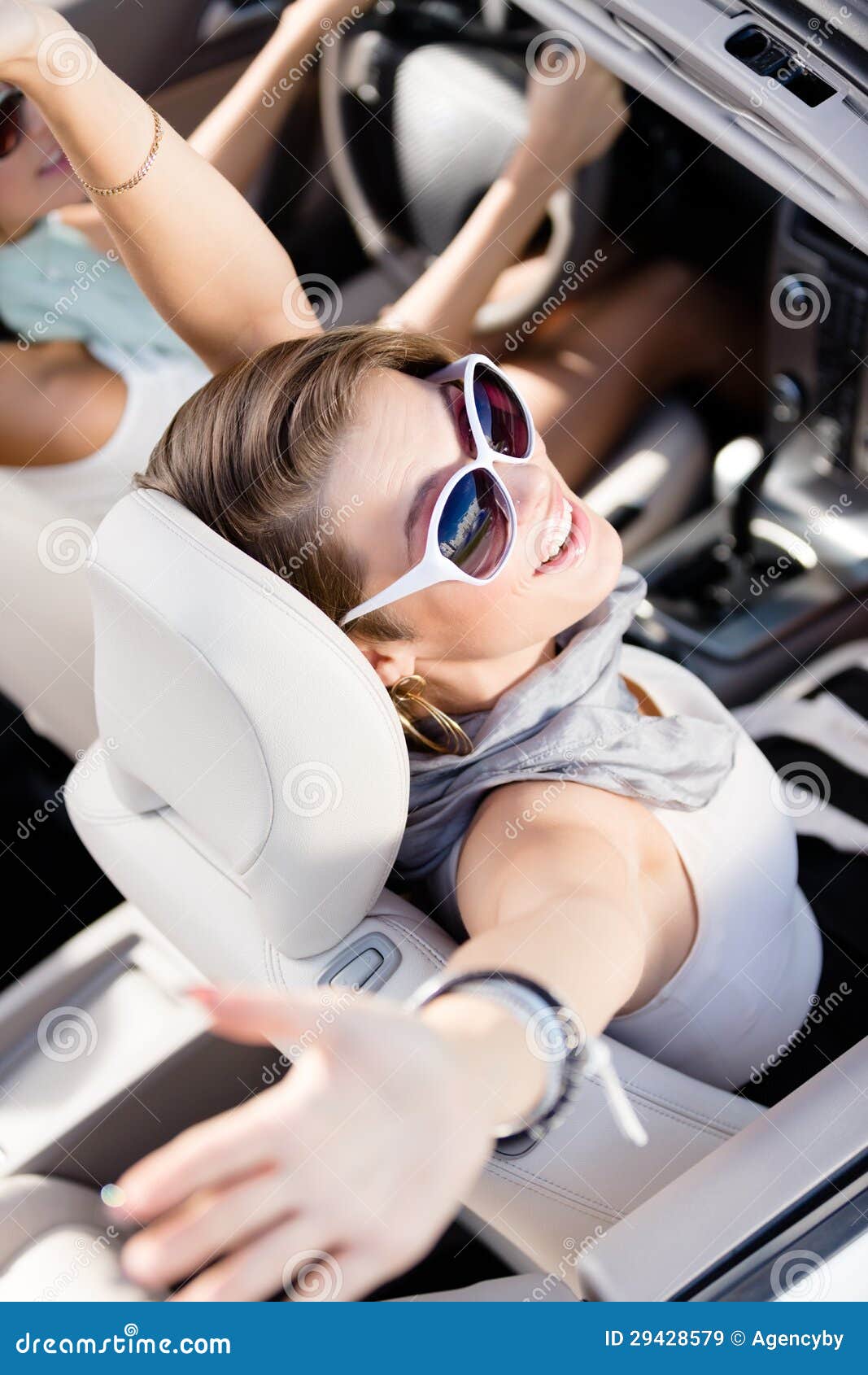 Girl in the Car with Her Hands Up Stock Image - Image of caucasian ...