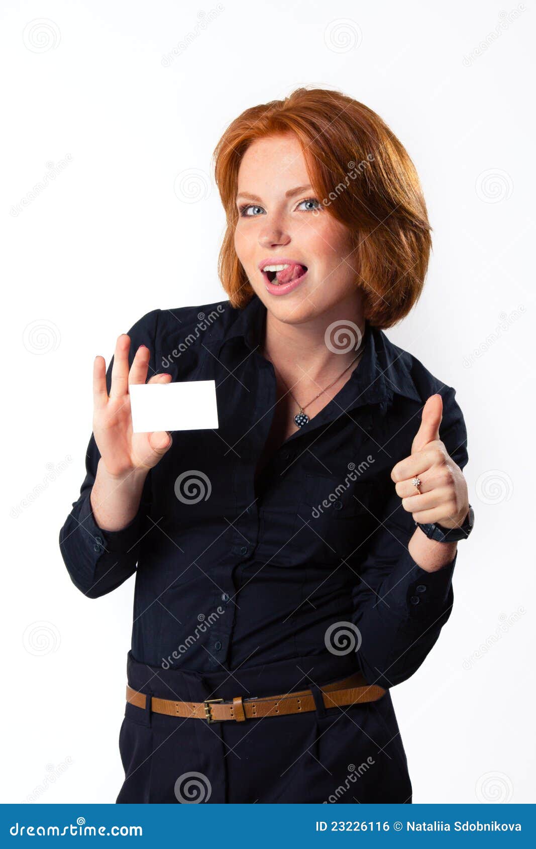 Girl with card stock photo. Image of looking, copyspace - 23226116