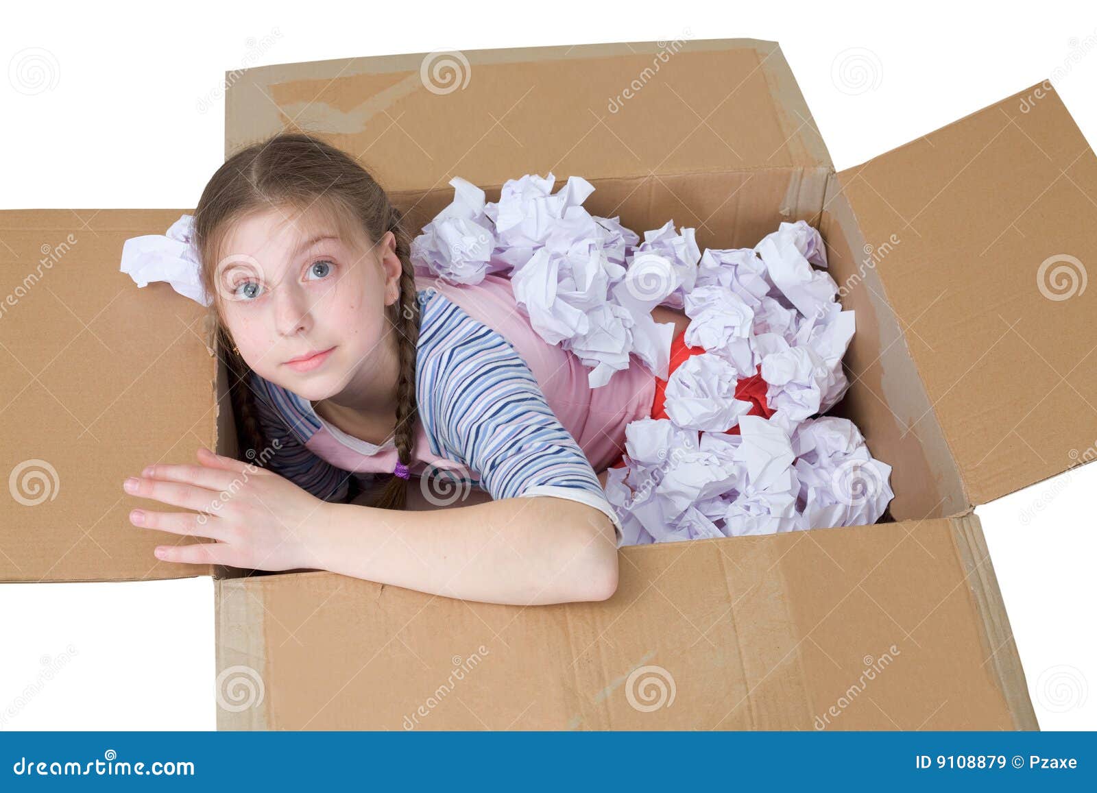 Girl in cardboard box stock image. Image of kiddy, female - 9108879