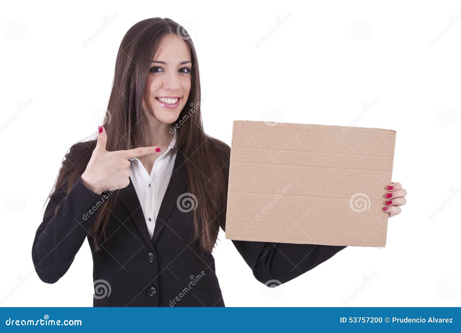 Girl with cardboard stock photo. Image of billboard, model - 53757200