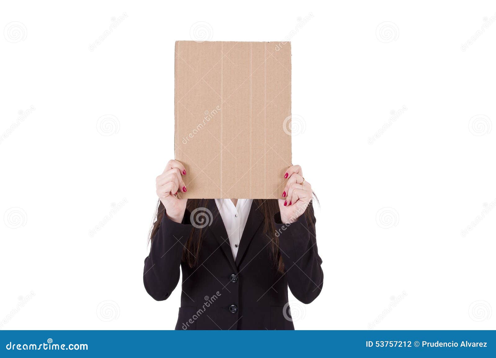 Girl with cardboard stock photo. Image of inscription - 53757212