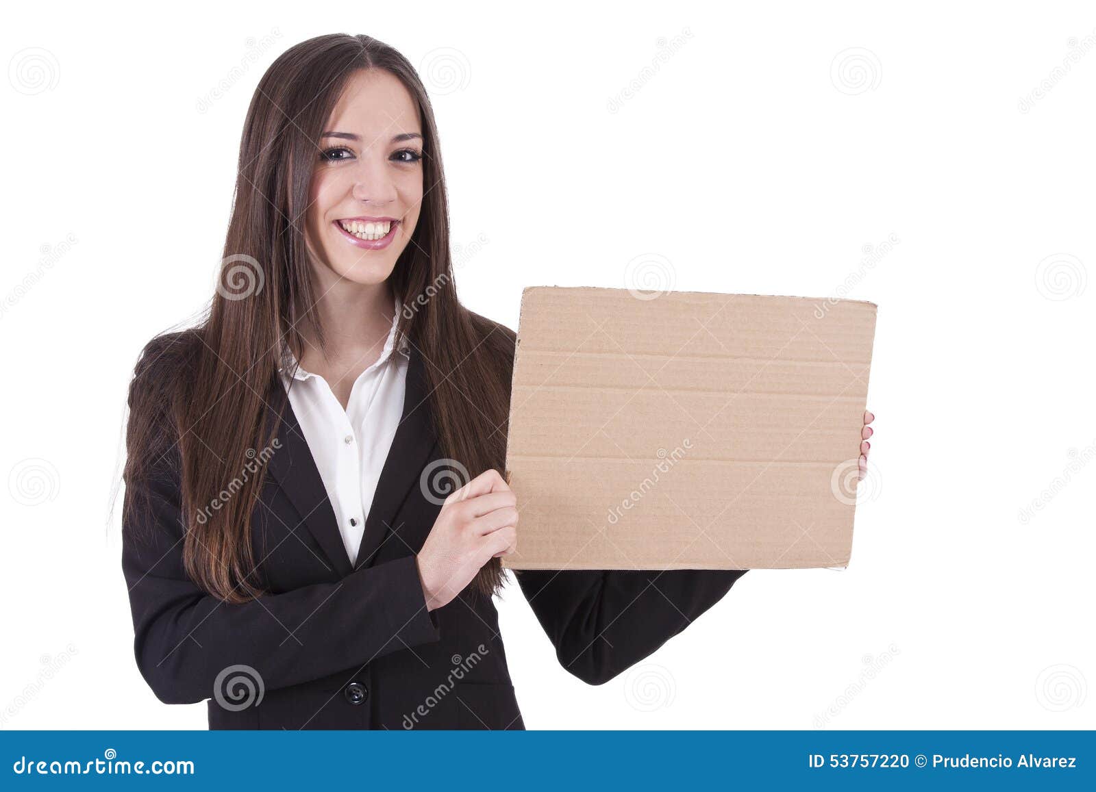Girl with cardboard stock photo. Image of advertisement - 53757220