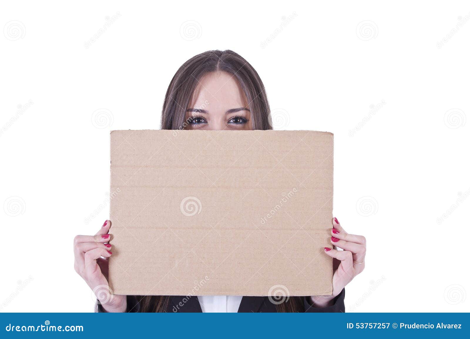 Girl with cardboard stock image. Image of advertising - 53757257