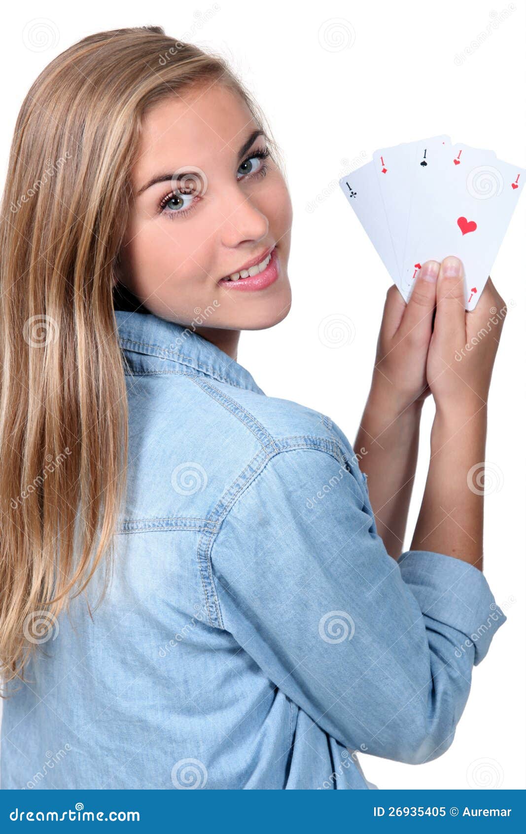 Girl with cards stock image. Image of young, holding - 26935405