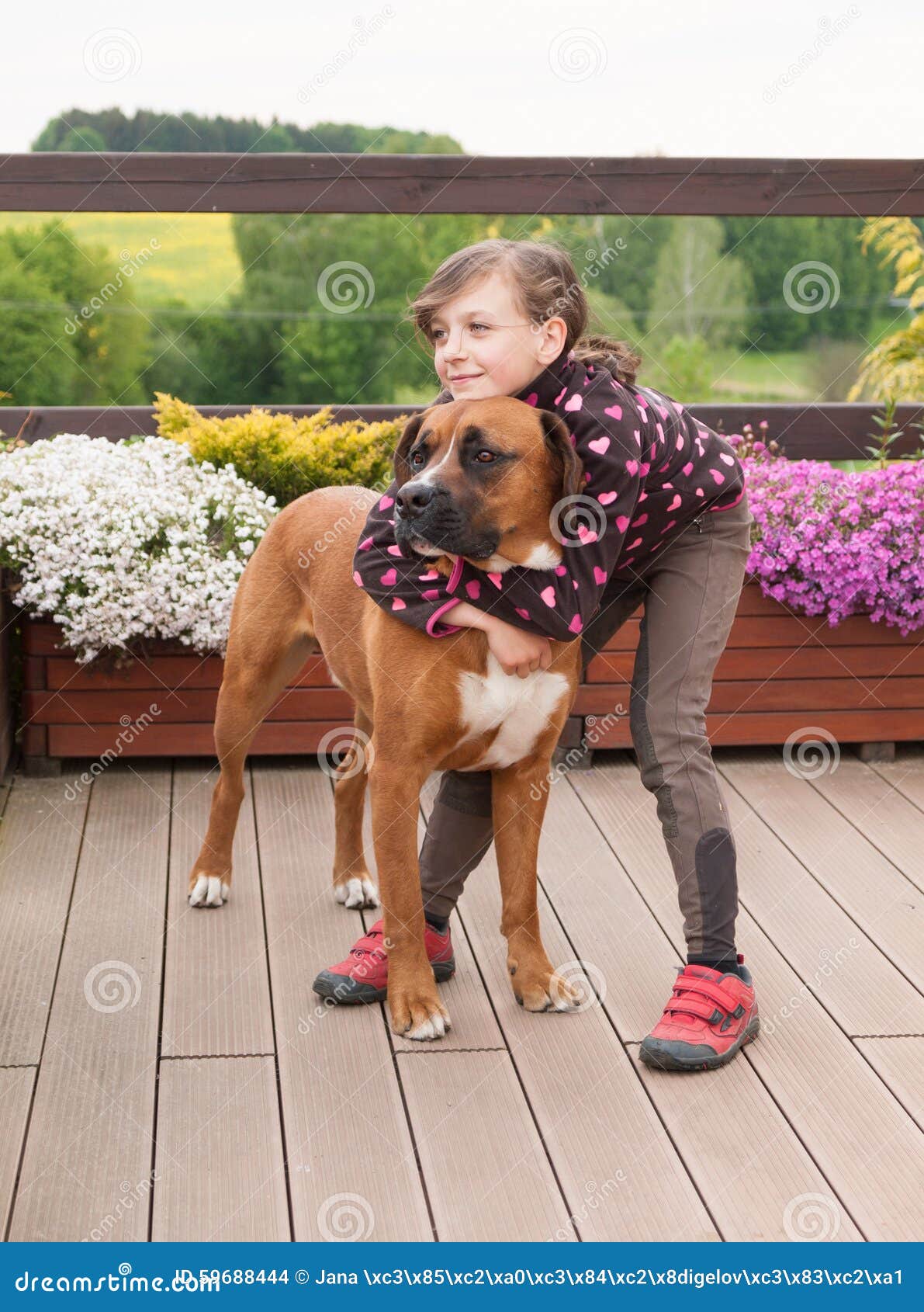 Girl caressing dog stock photo. Image of caress, lead - 59688444