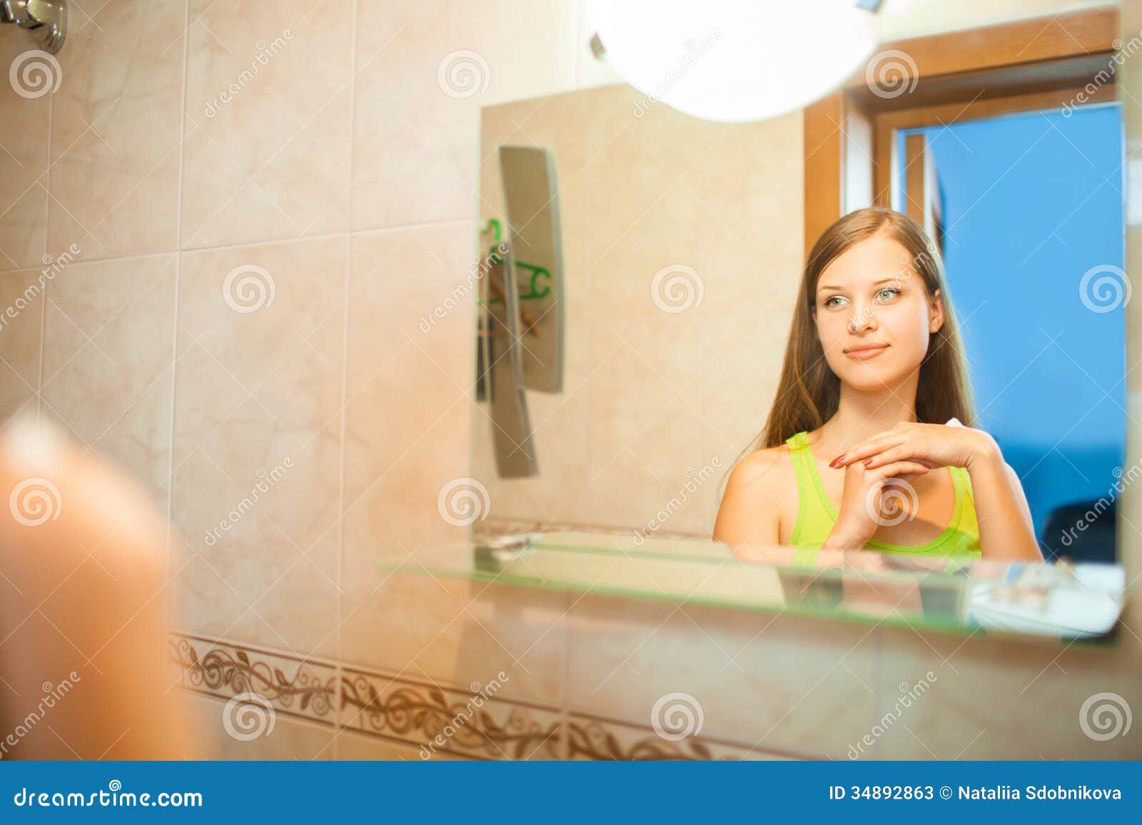 Girl caring for her face stock image. Image of human - 34892863
