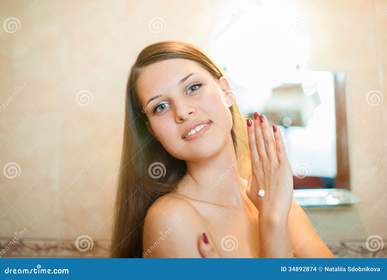 Girl caring for her face stock photo. Image of body, clean - 34892874