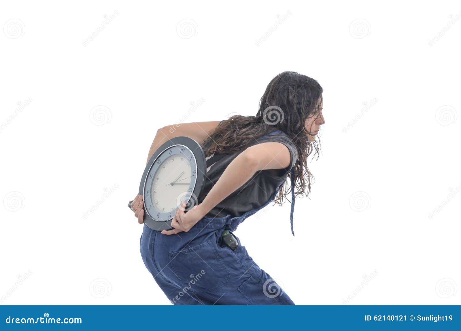 Girl is Carrying a Clock in Her Back. Stock Image - Image of adult ...