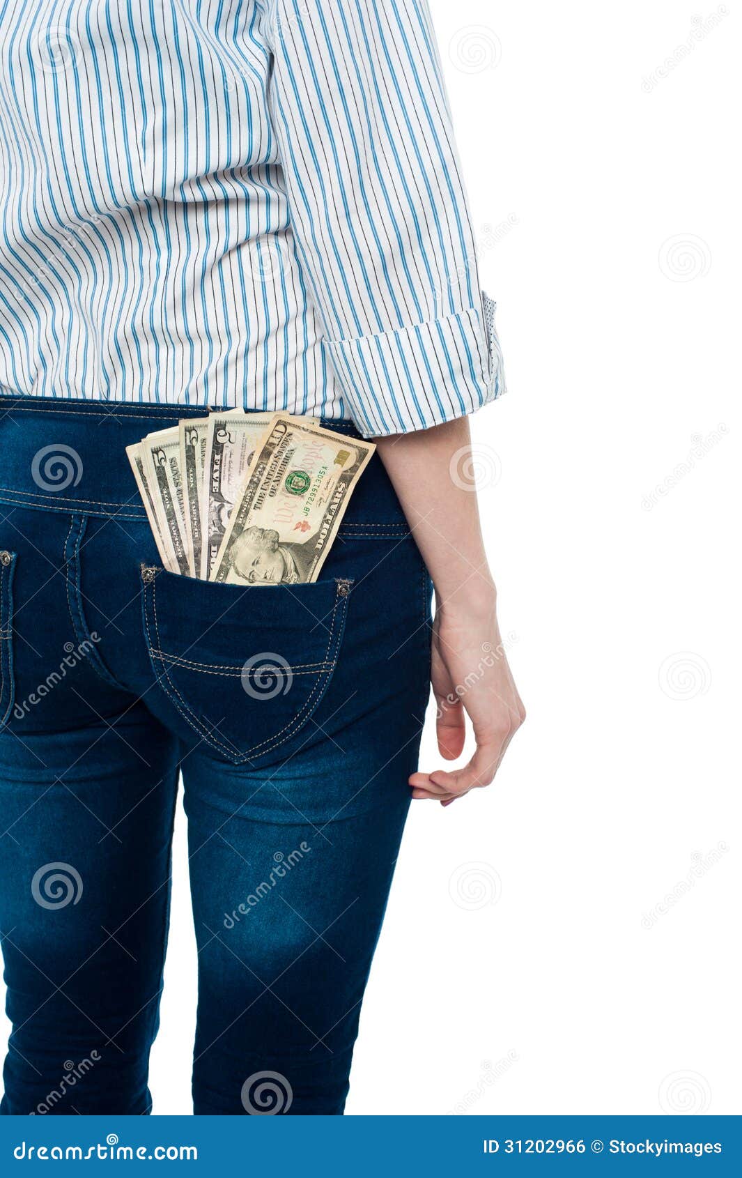 Girl Carrying Dollars in Back Pocket Stock Photo - Image of cropped ...