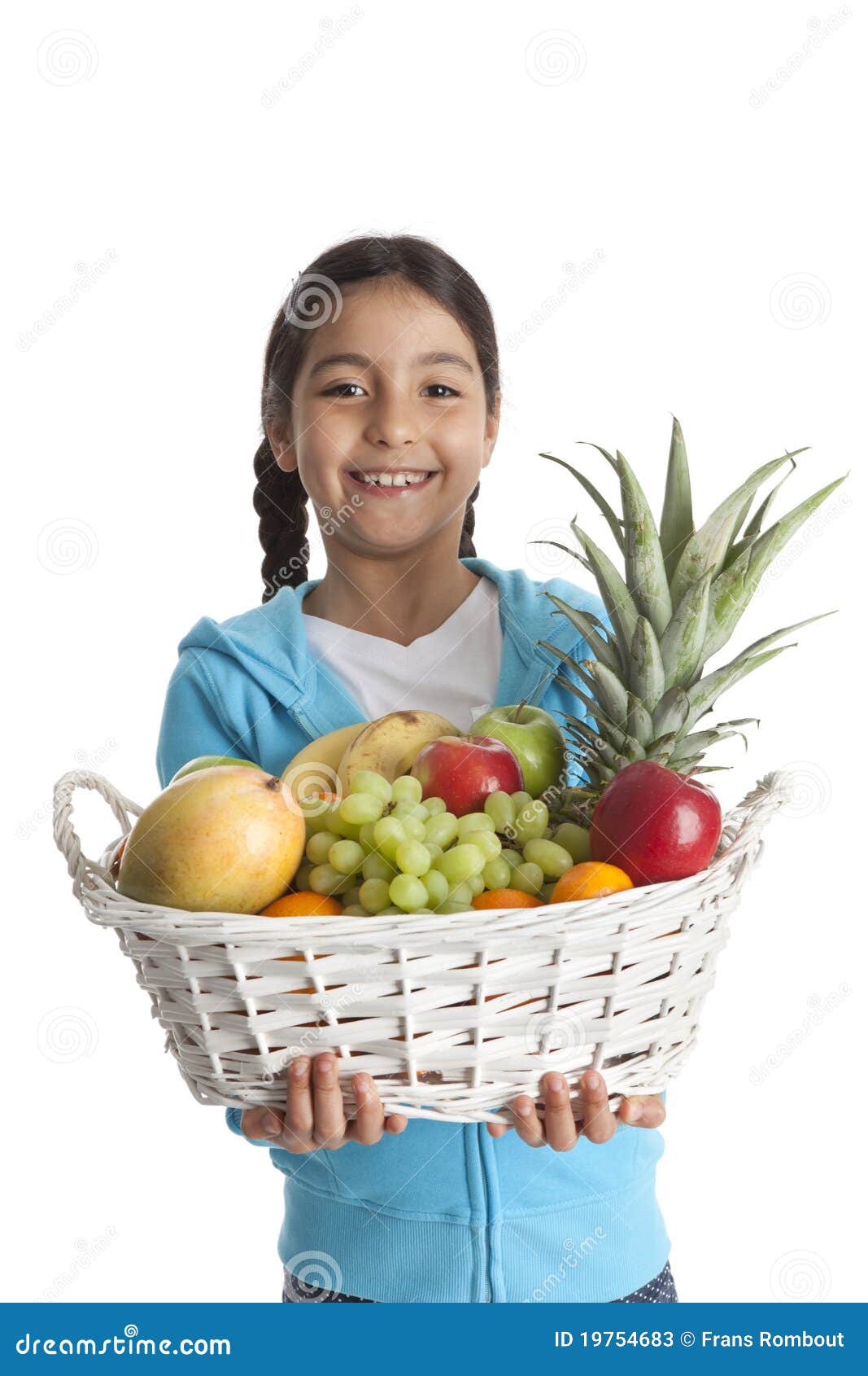 Girl Carrying a Fruit Basket Stock Image - Image of pineapple, apples ...