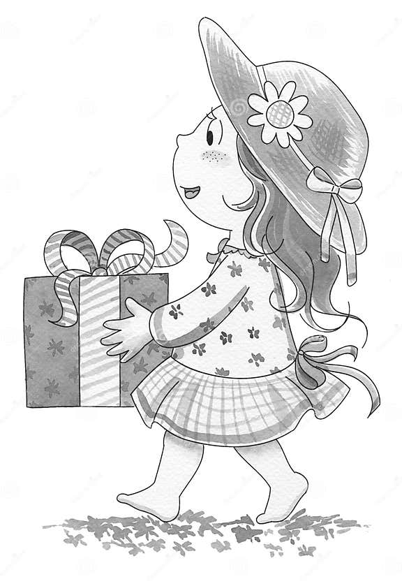 Girl Carrying Present stock illustration. Illustration of carrying ...