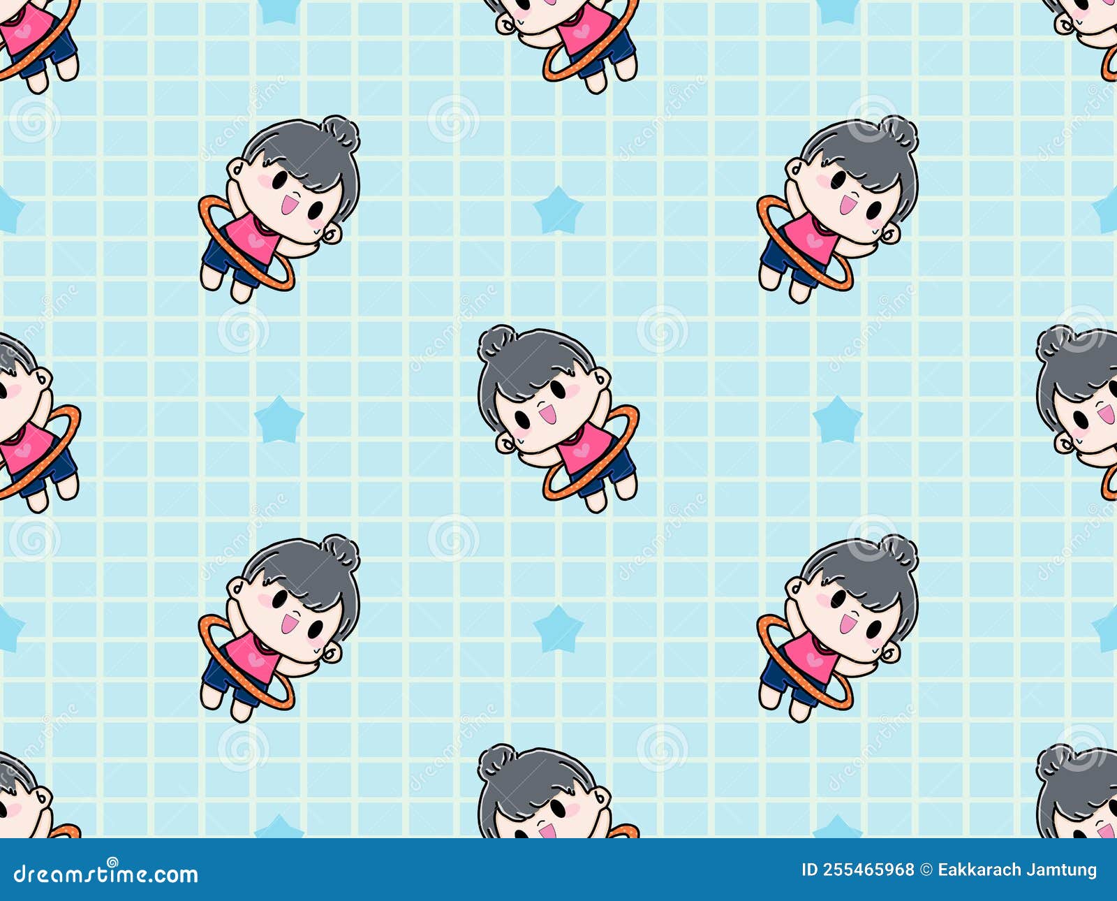 Girl Seamless Pattern on Blue Background Stock Illustration ...