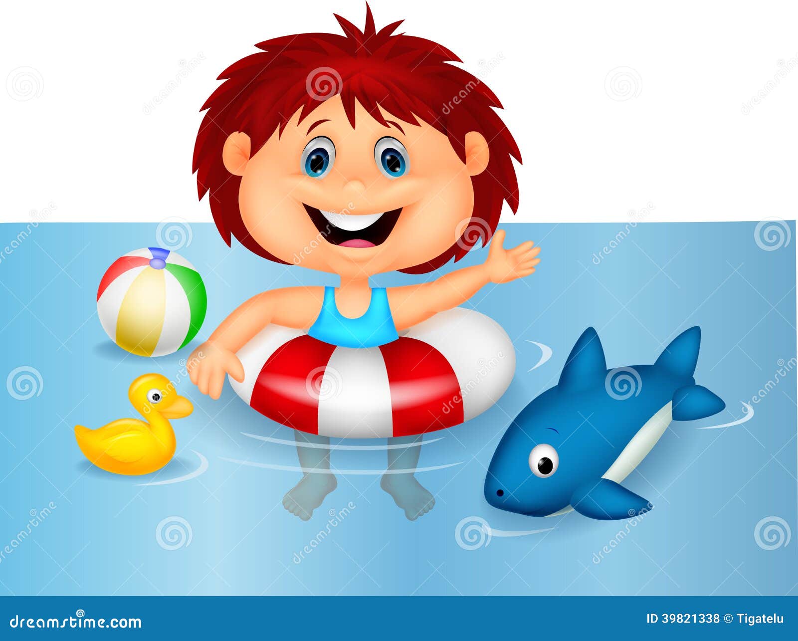 Girl Cartoon Floating with Inflatable Ring Stock Vector - Illustration ...