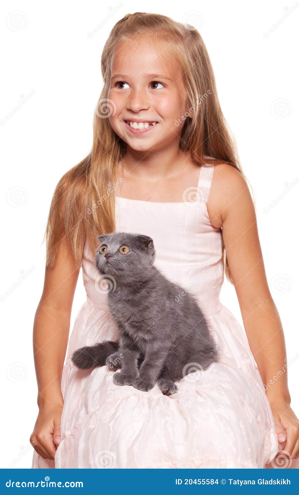 Girl with cat stock photo. Image of girl, kitten, away - 20455584