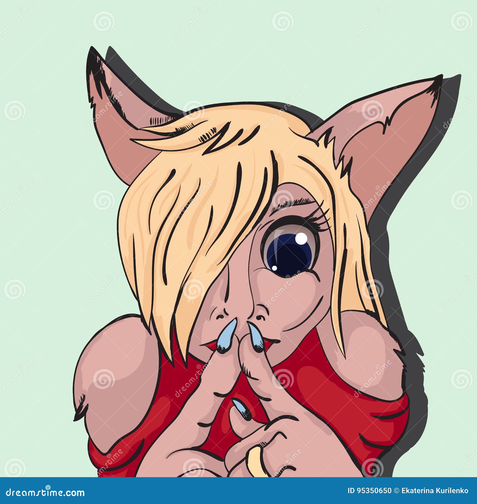 Girl cat furry silence stock vector. Illustration of attractive - 95350650