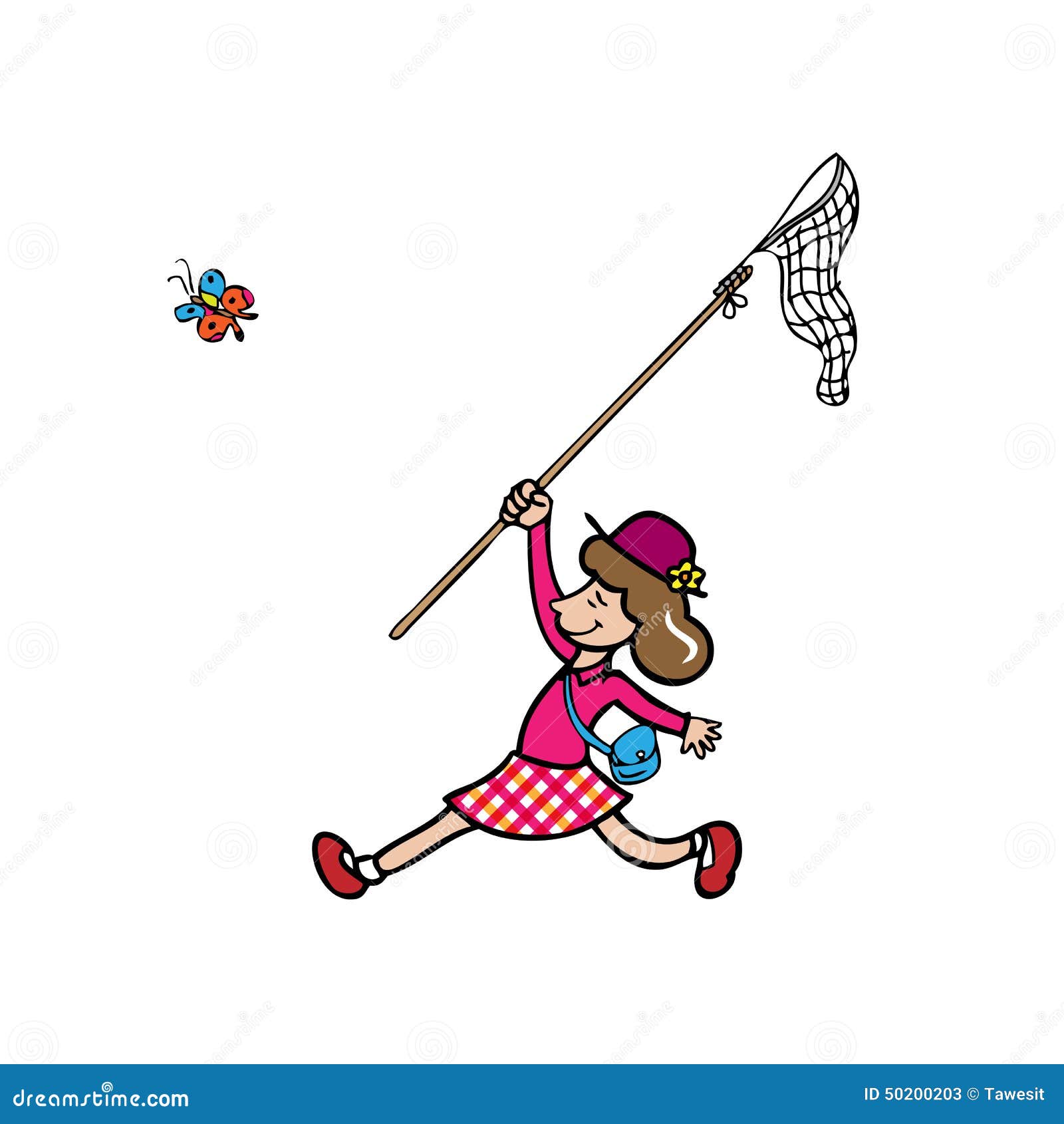 Cute Little Girl Catching Butterfly Cartoon Vector | CartoonDealer.com ...