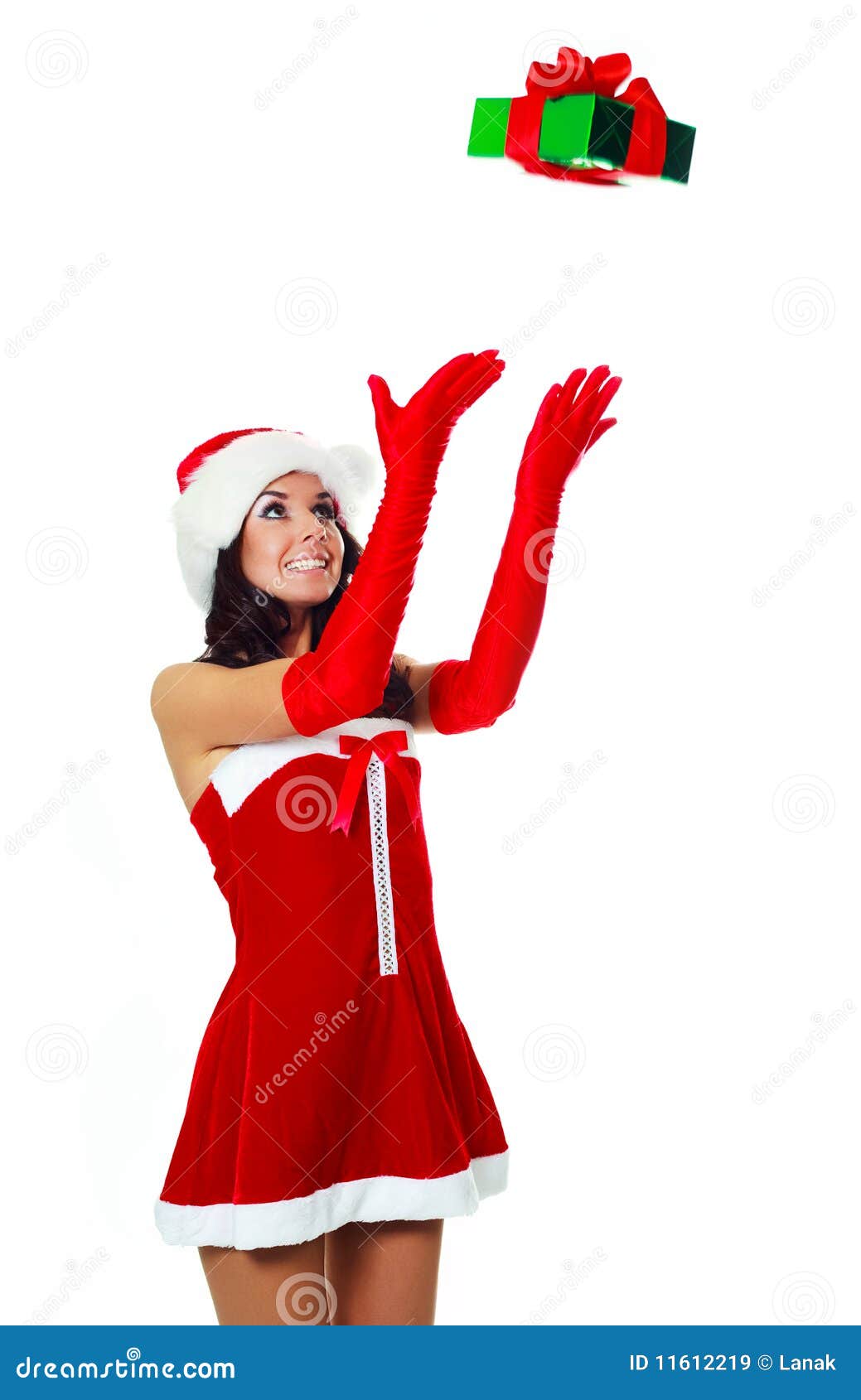 Girl catching a present stock image. Image of gift, festive - 11612219