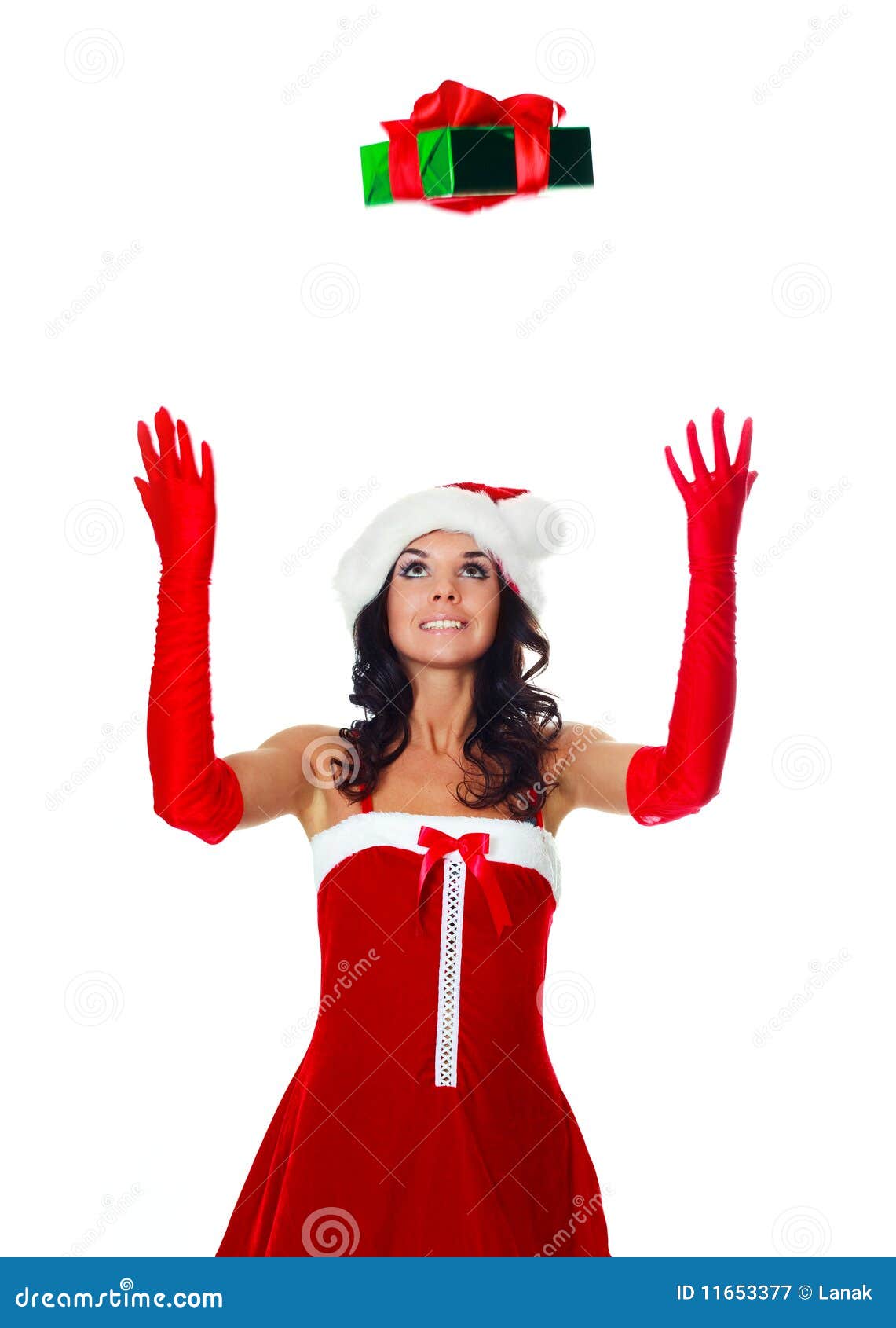 Girl catching a present stock image. Image of emotion - 11653377