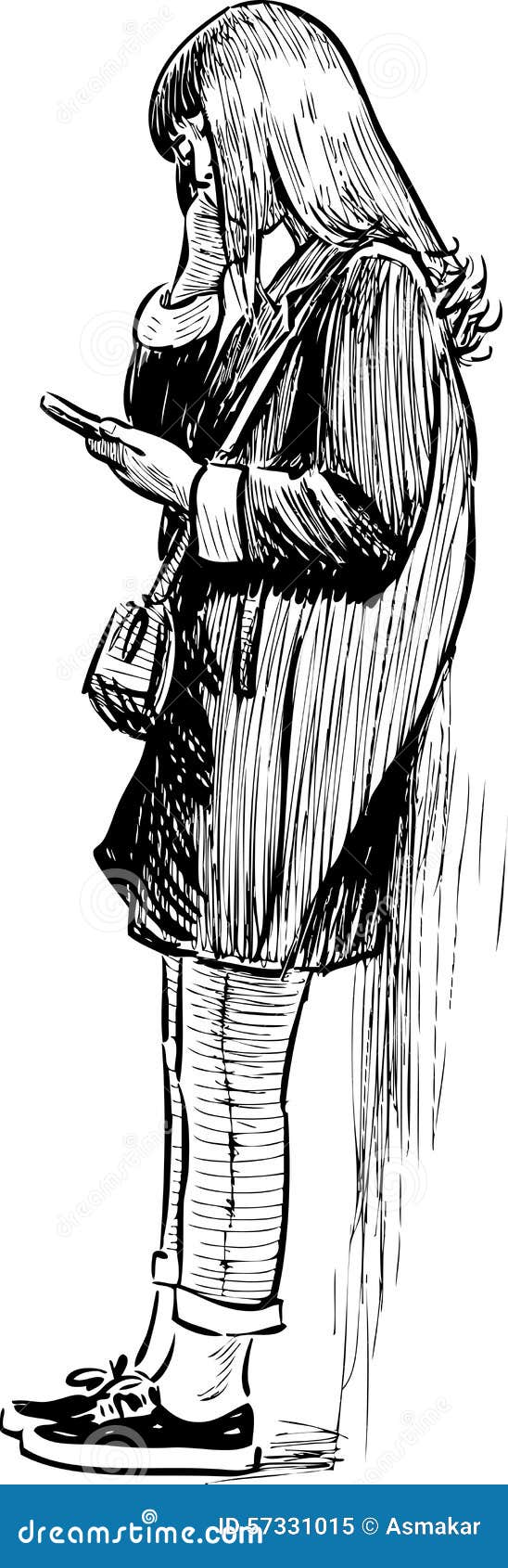 Girl with a cell phone stock vector. Illustration of townspeople - 57331015