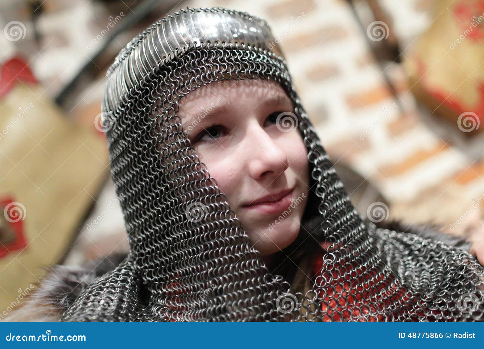Girl in chain mail helmet stock photo. Image of helmet - 48775866