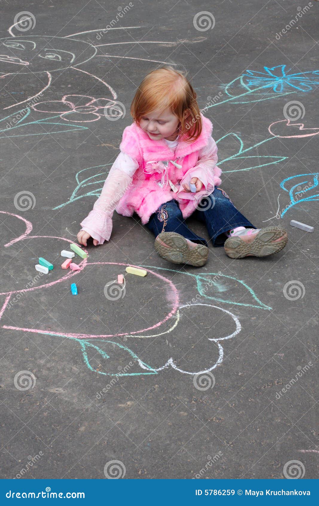 Girl with chalk on asphalt stock image. Image of baby - 5786259