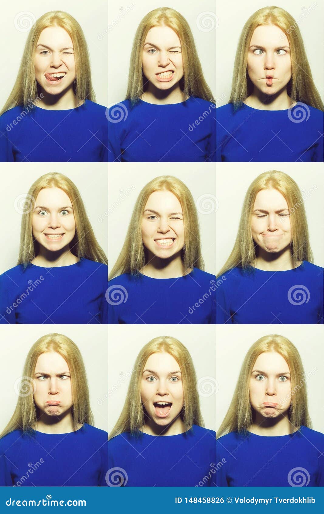 Girl Changes Emotions on Face Stock Photo - Image of happy, woman ...