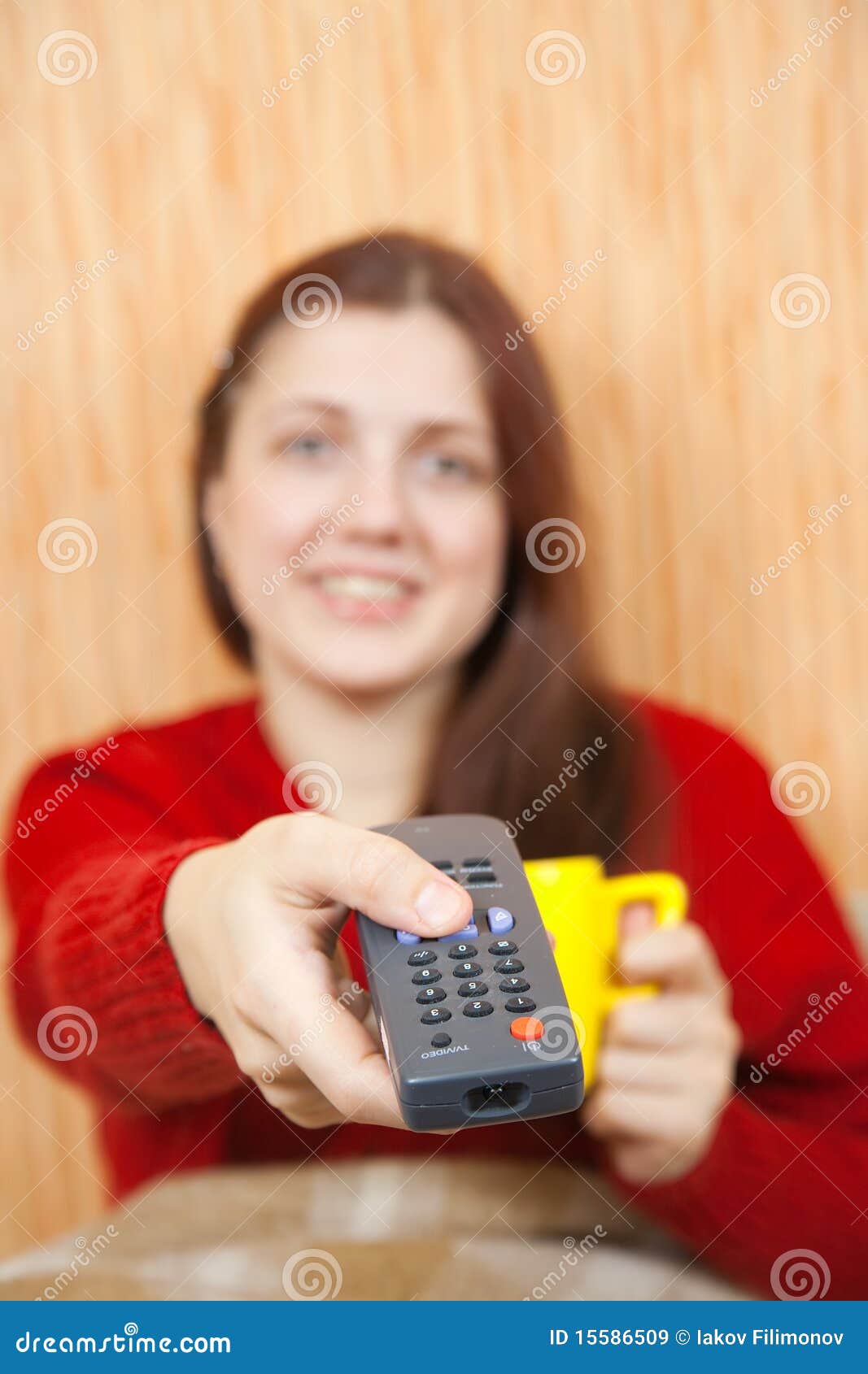 Girl Changing Channels with Clicker at Home Stock Image - Image of ...
