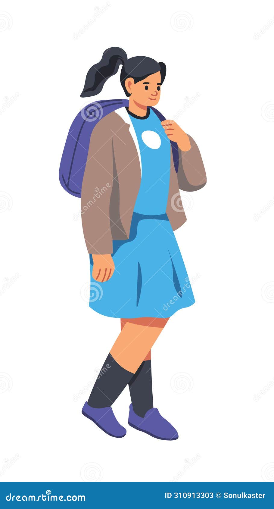Girl Character in Uniform with Rucksack Vector Stock Vector ...