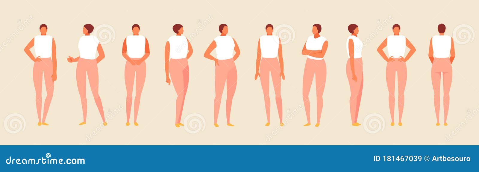 Girl Character in Various Positions Stock Vector - Illustration of body ...