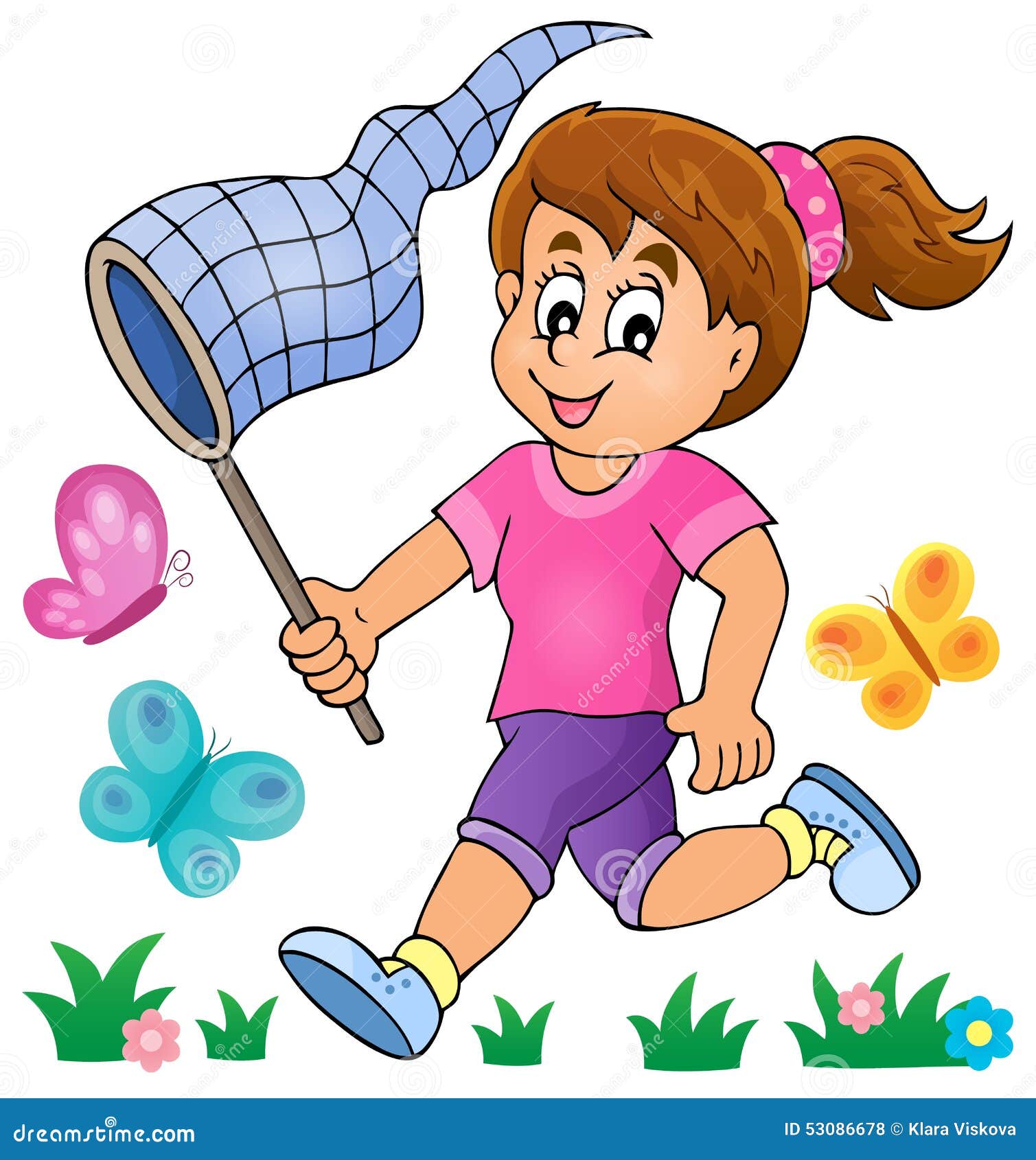Girl Chasing Butterfly Vector Illustration | CartoonDealer.com #107948828
