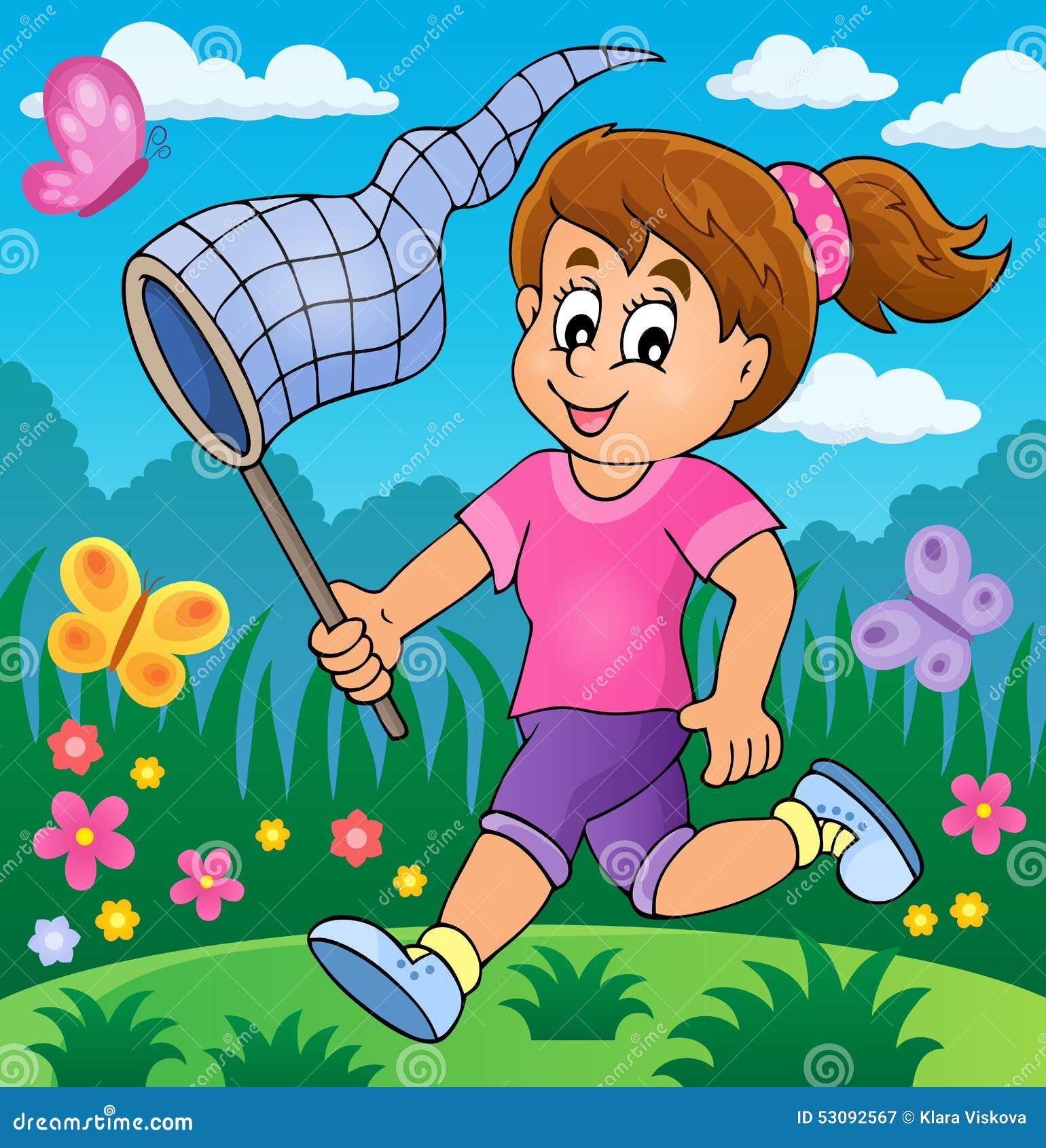 Girl Chasing Butterfly Vector Illustration | CartoonDealer.com #107948828