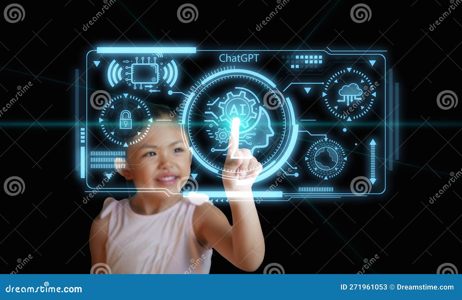 A Girl Chats with a Smart AI or Artificial Intelligence Using a Virtual ...