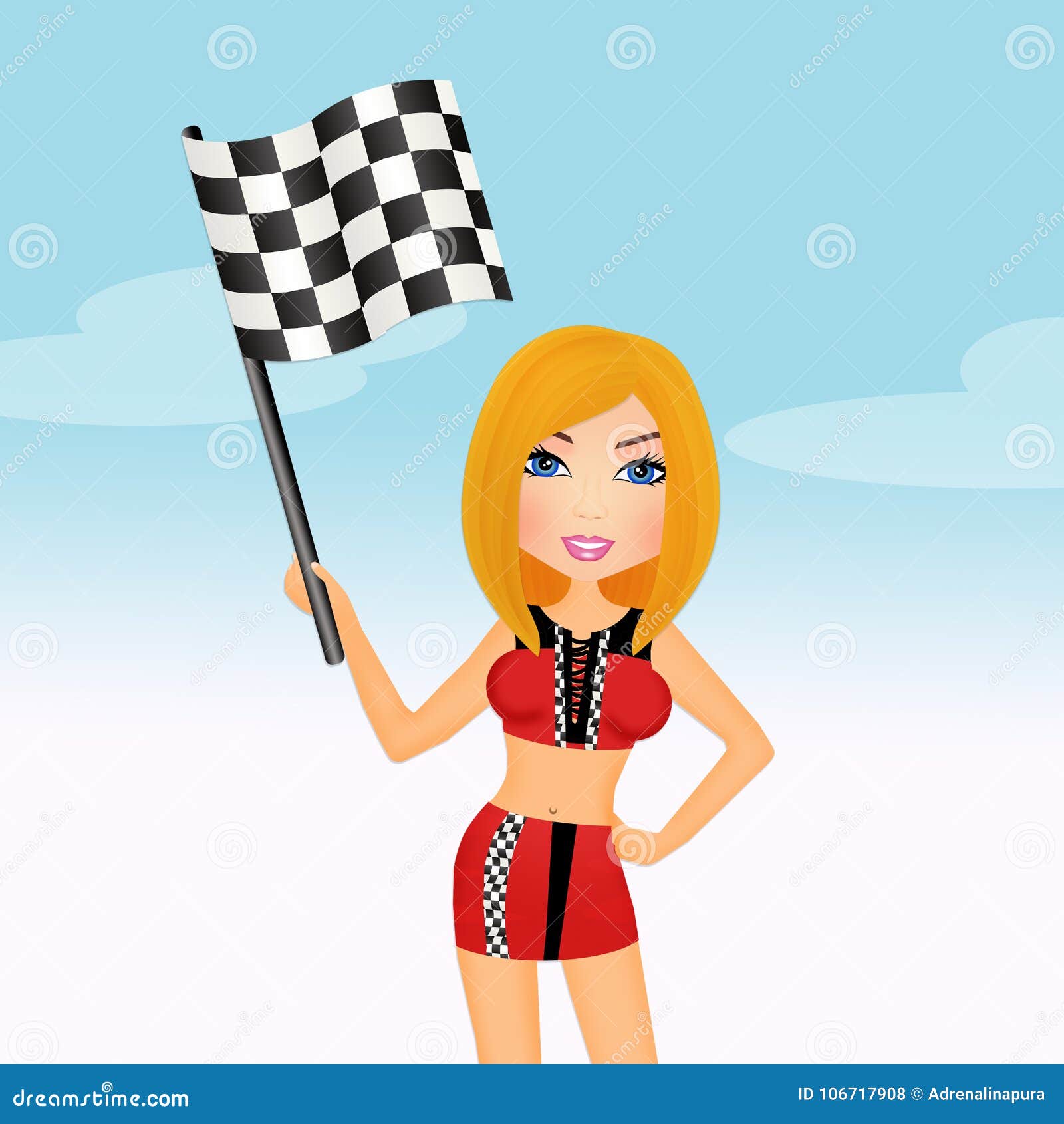 Girl with the Checkered Flag Stock Illustration - Illustration of woman ...