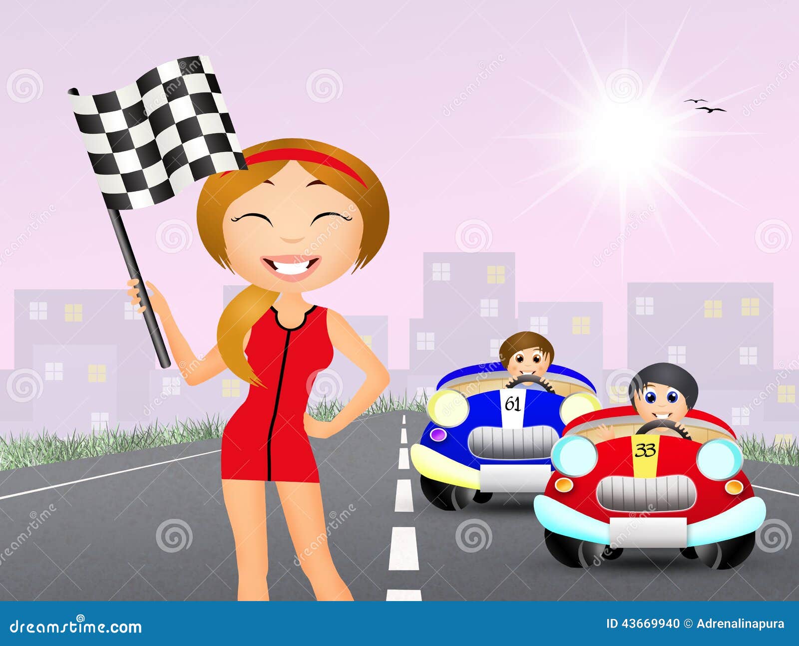 Girl with the Checkered Flag Stock Illustration - Illustration of race ...