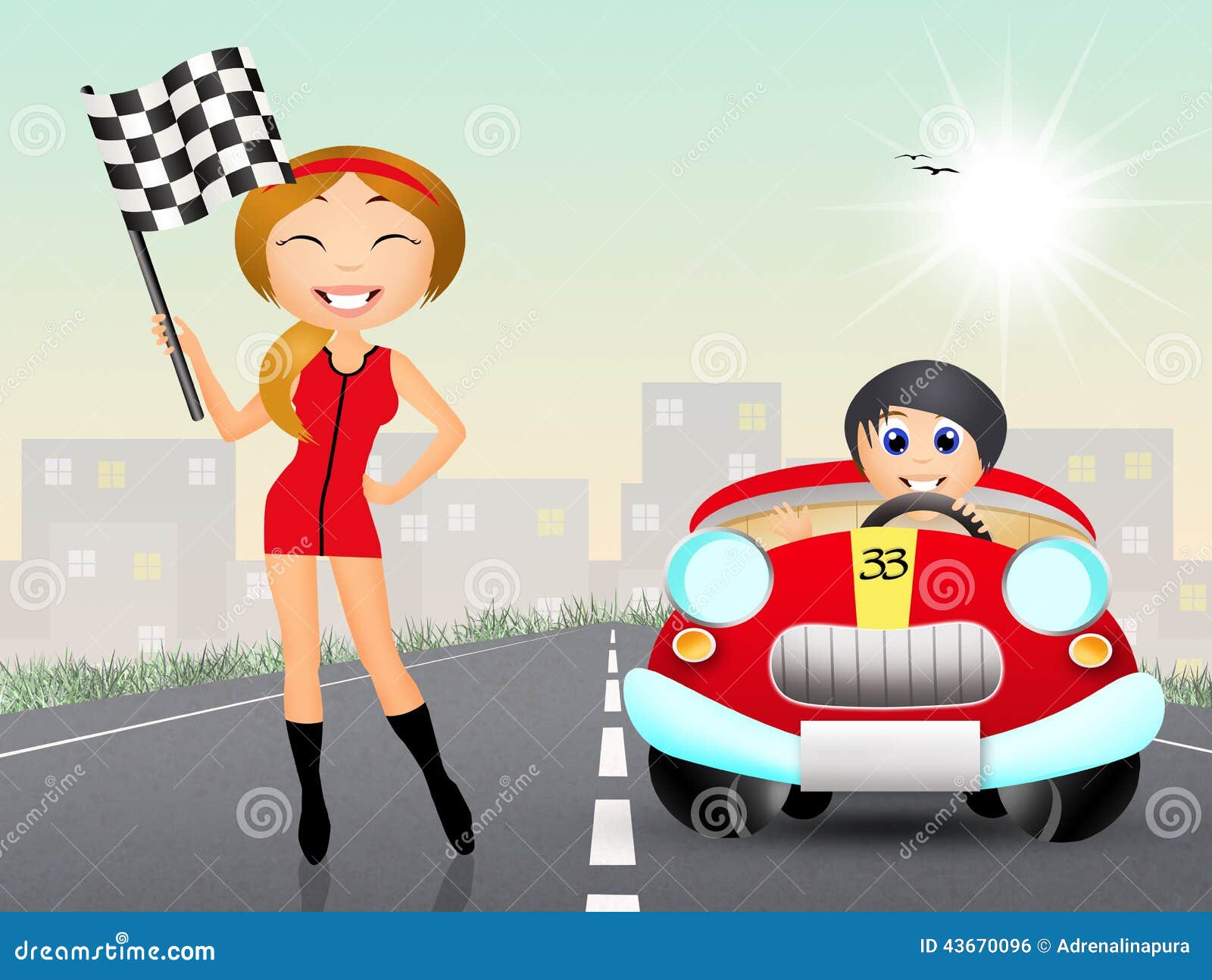 Girl with the Checkered Flag Stock Illustration - Illustration of ...