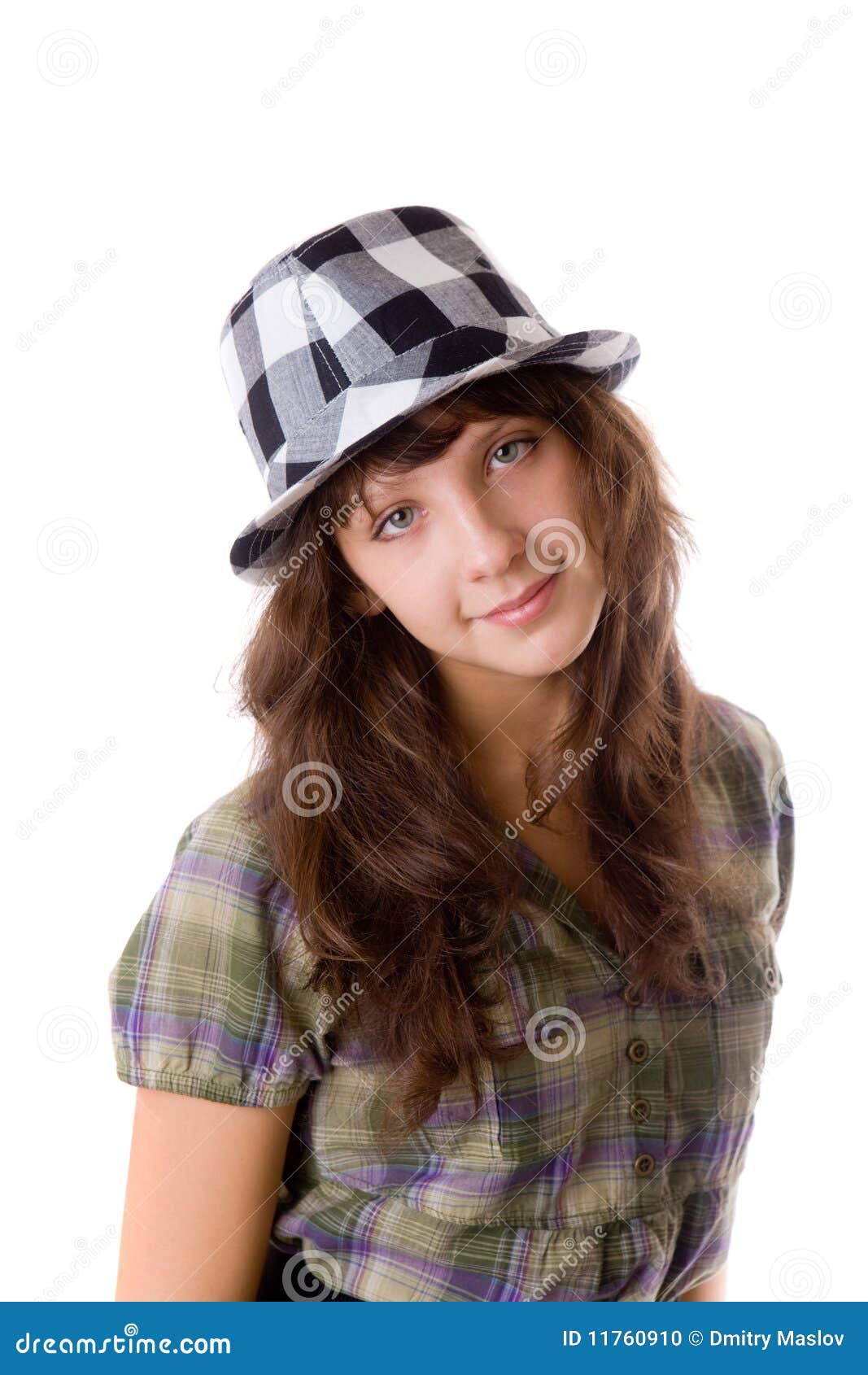 Girl in a checkered hat stock photo. Image of studio - 11760910