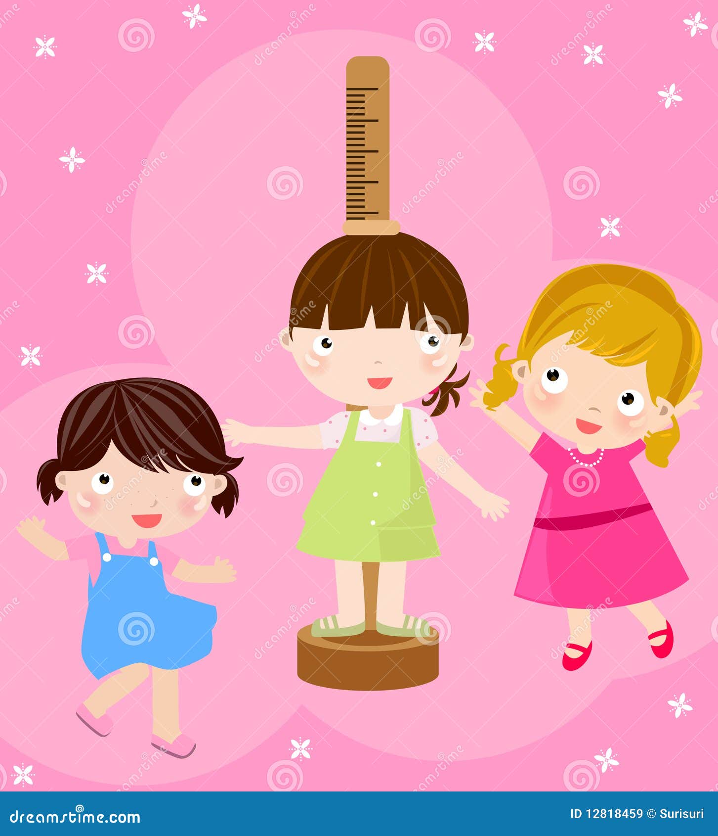 Girl checking her height stock vector. Illustration of infant - 12818459