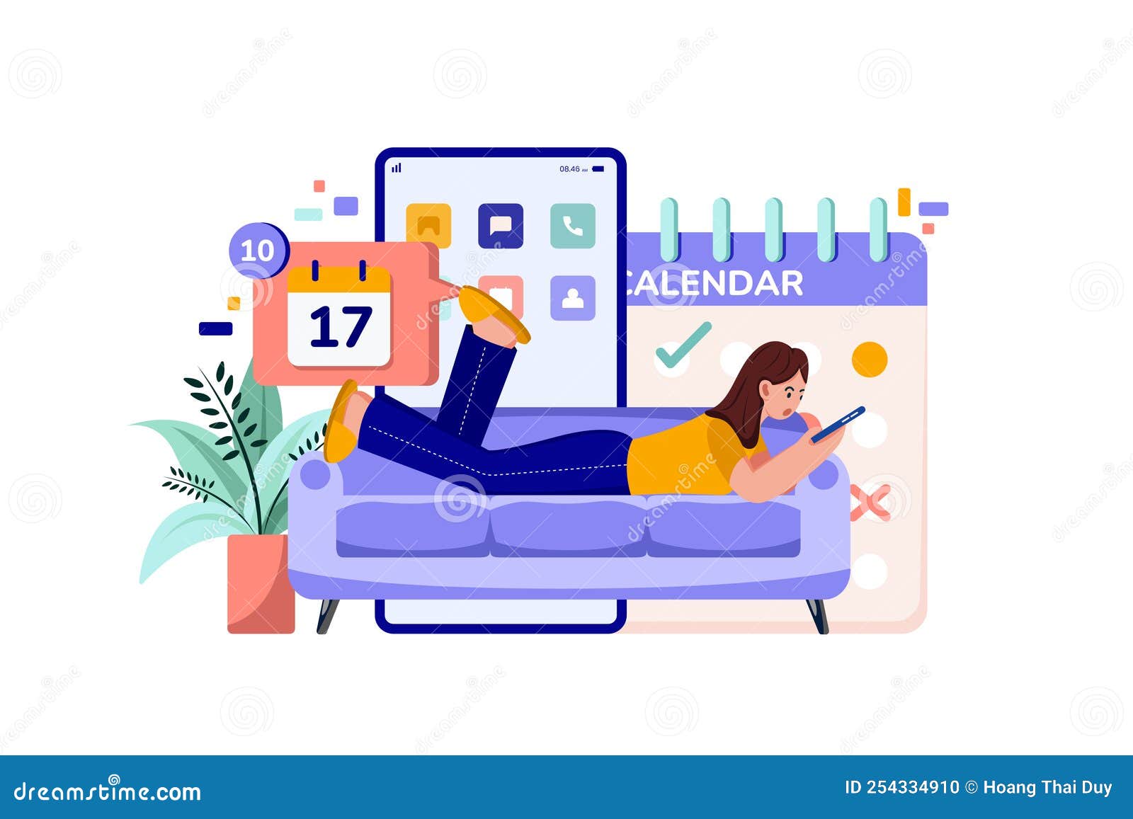 Girl Checking Her Meeting Schedule on a Mobile App Stock Vector ...