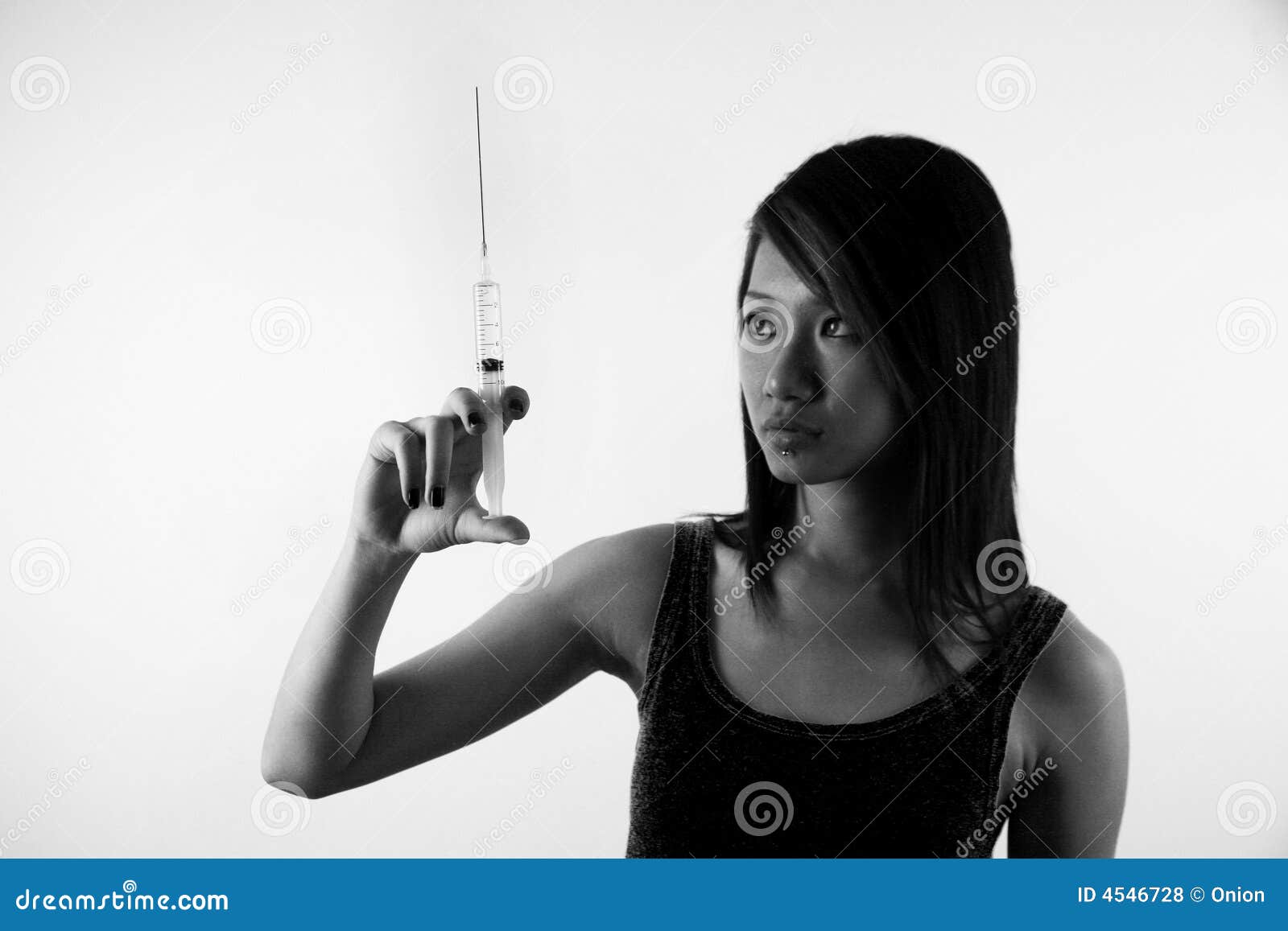 Girl Checking Injection Needle Stock Photo - Image of female, confirm ...