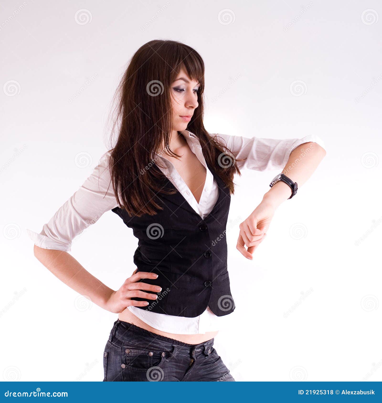Girl checking time stock photo. Image of people, signal - 21925318