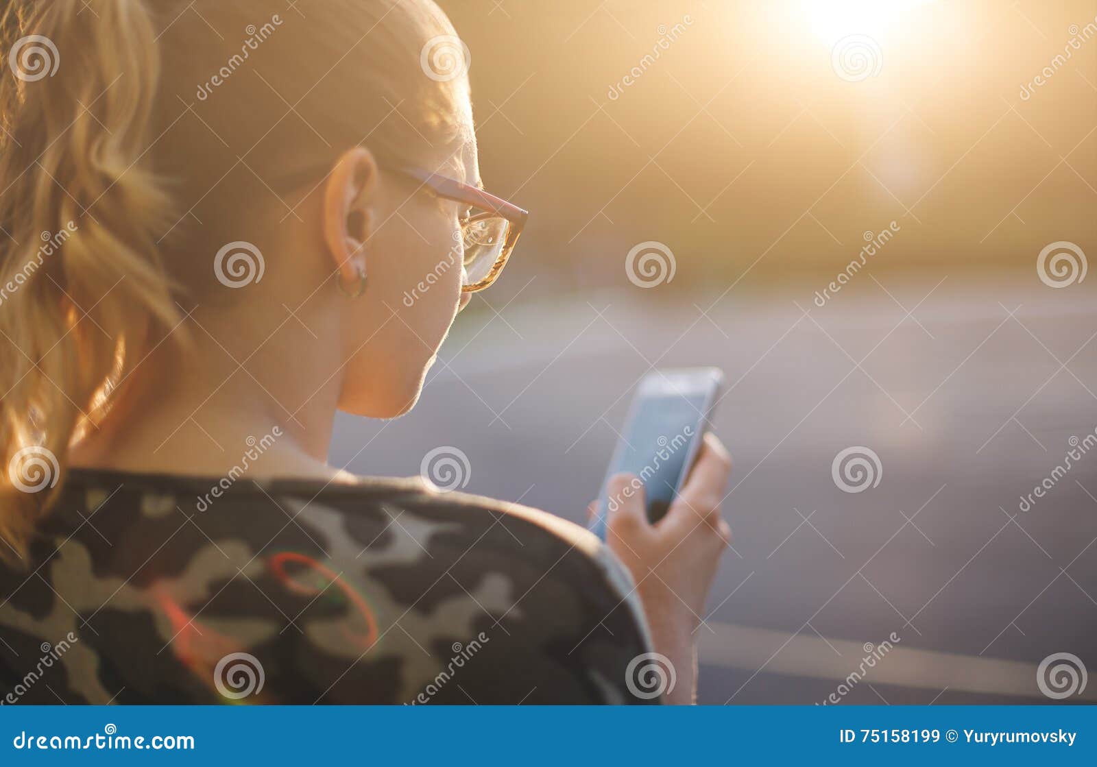Girl Checks Mail Using Smartphone Stock Image - Image of cool, glasses ...