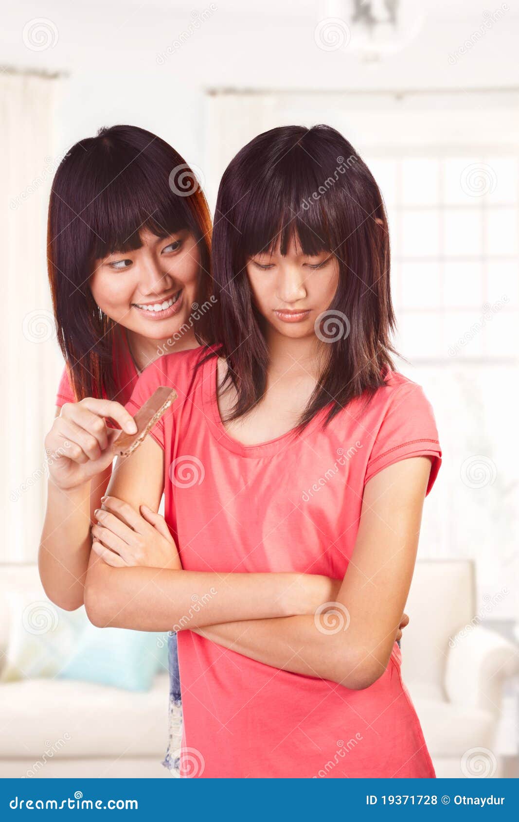 Girl Cheering Us Her Sister Stock Photo - Image of quarrel, home: 19371728