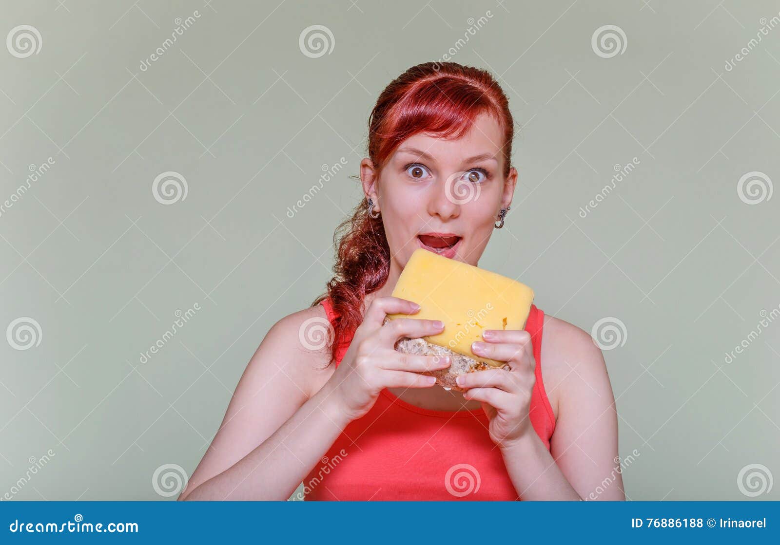 Girl with a cheese stock photo. Image of drink, expressive - 76886188