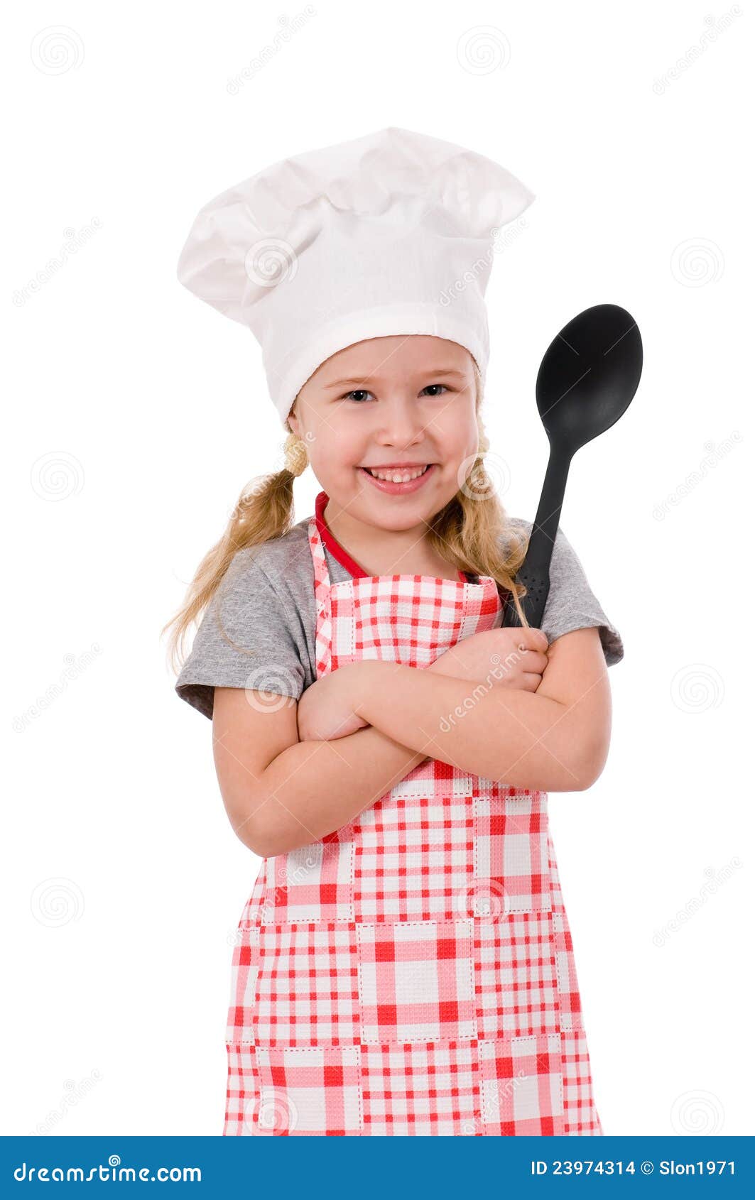 Girl Chef White Uniform Isolated On White Background. Holding Black ...